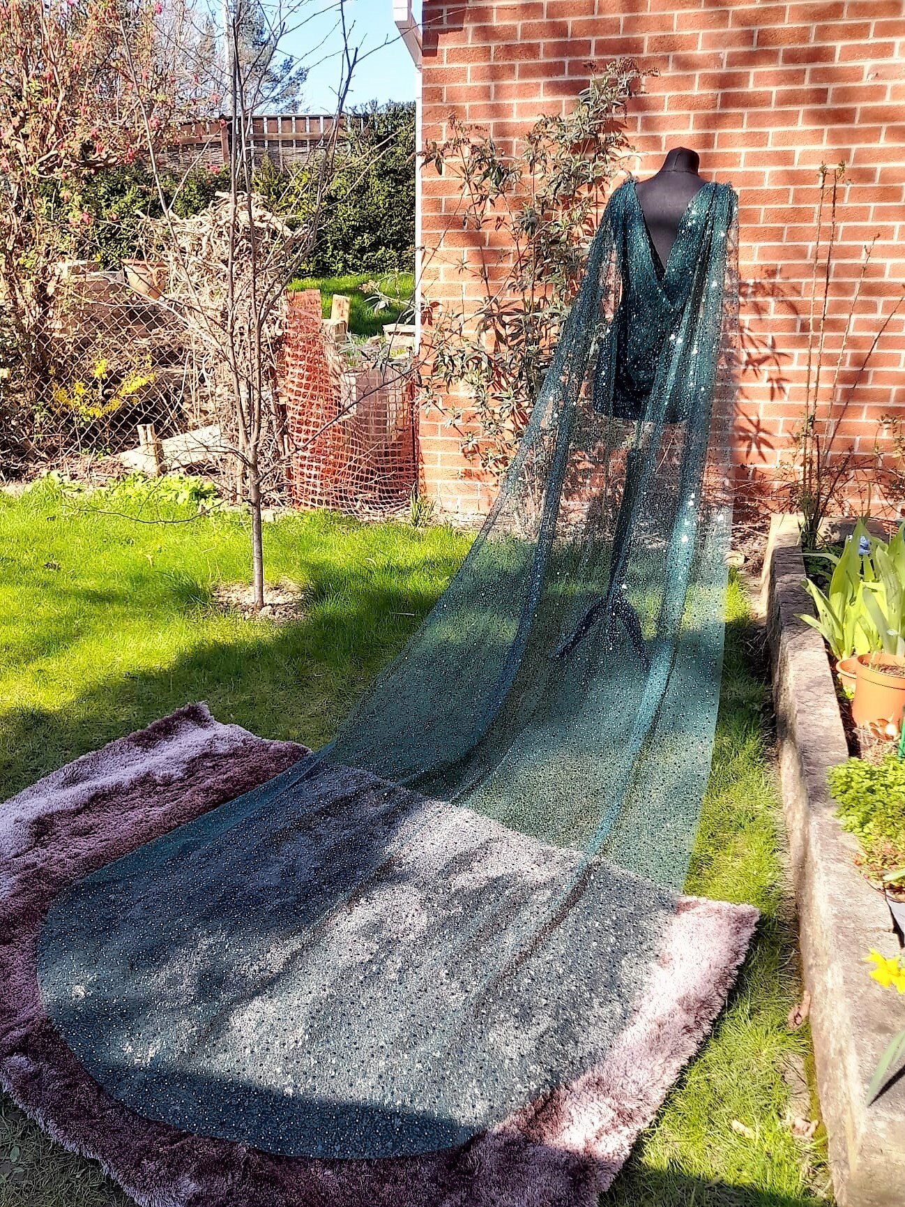 Elegant Emerald Green Cathedral Wedding Cape Veil - Dramatic Beaded ...