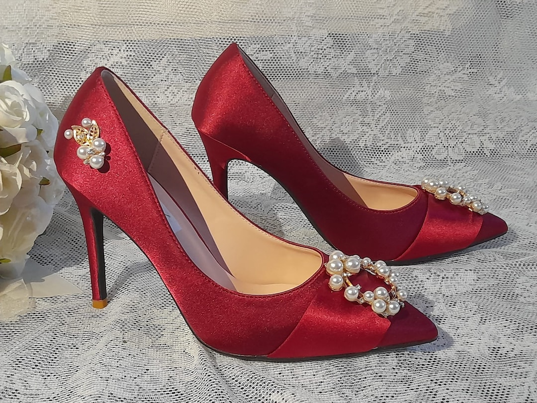 Red Wine Satin Evening Shoes,wedding Footwear,shoes for Bridesmaid - Etsy