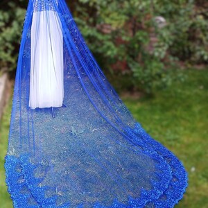 Royal Blue Cathedral Wedding Veil: Double Lace Edge With Comb - Etsy