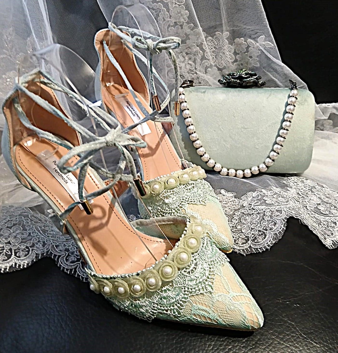 Lime Cream Suede High Heel Sandal & Clutch Set: Floral Formal Footwear ...