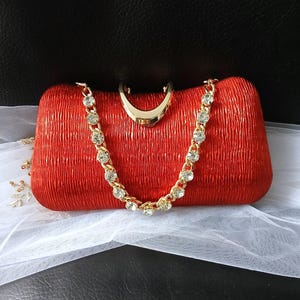 Red Satin Evening Clutch Bag With Gold Hardware,elegant Hanbag With ...