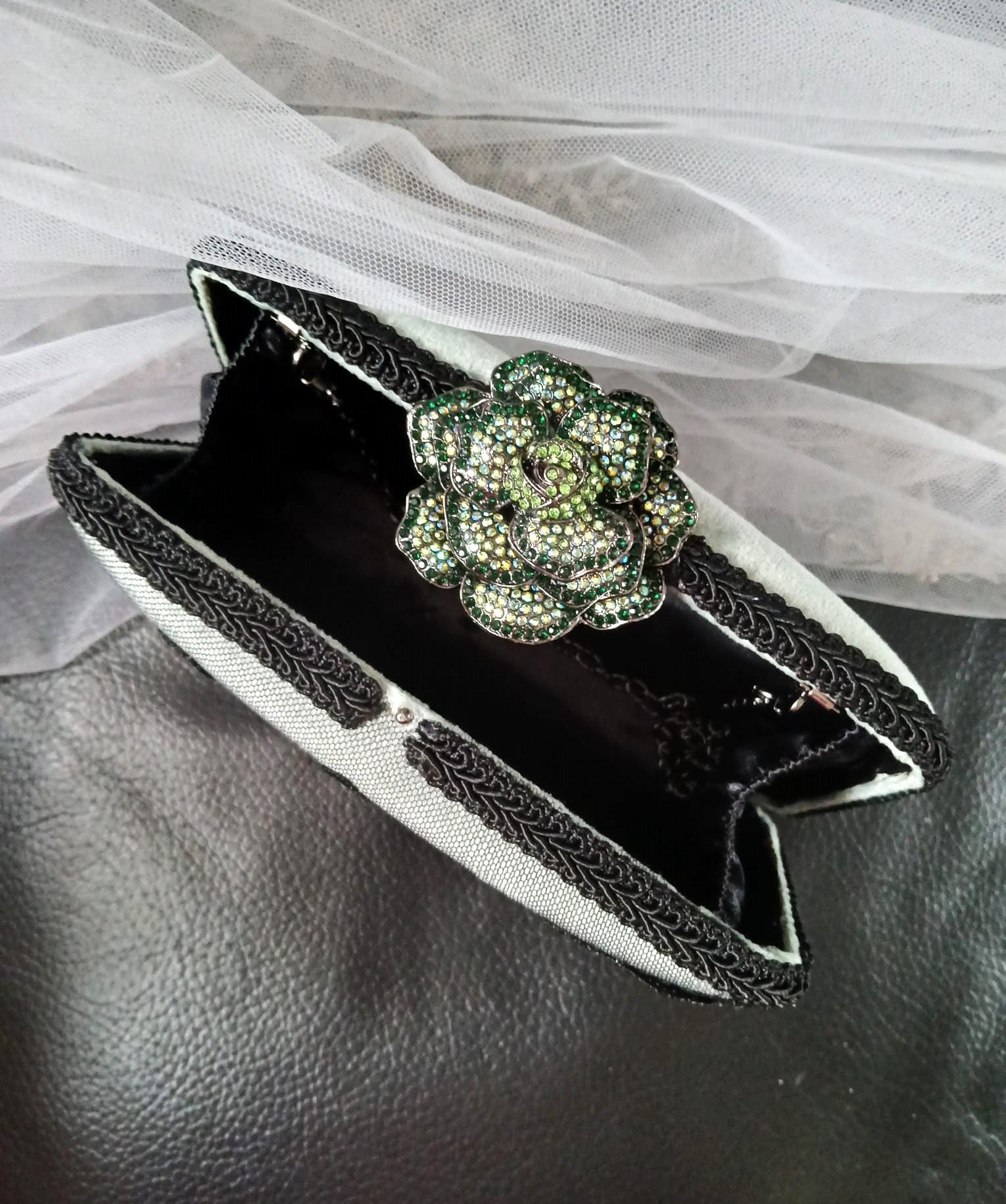 Sage Green Velvet Gothic Clutch: Butterfly Flower Closure, Wedding ...