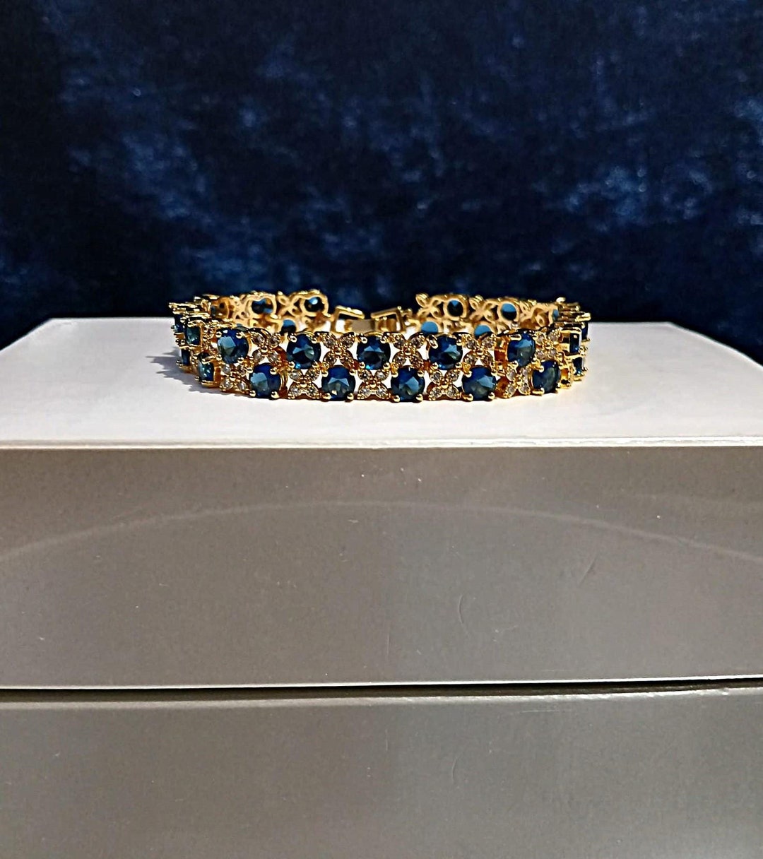Sapphire Blue Bracelet: Gold Setting, Formal Jewelry Gift - Etsy