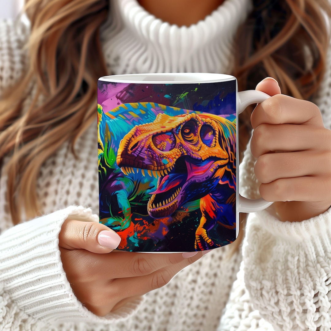 Brightly Colored T-rex Dinosaur Mug: Prehistoric Lover Cup - Etsy