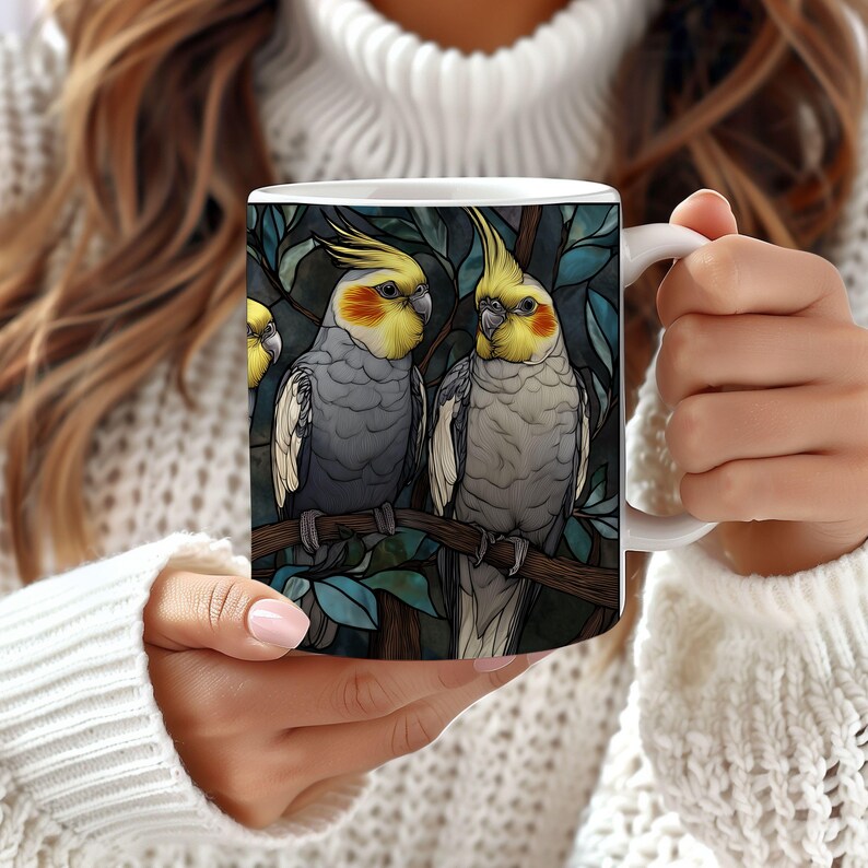 Gray Cockatiel Family Stained Glass Mug | Parrot Lovers Cup - Etsy