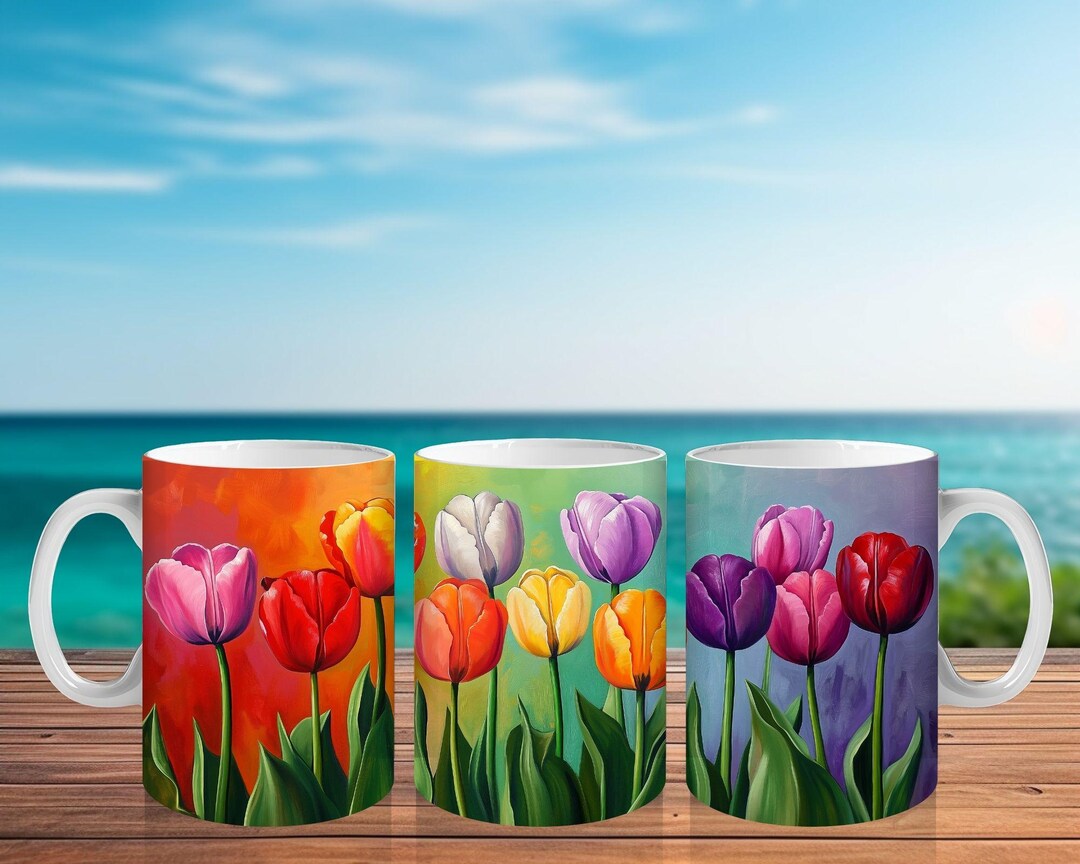 Floral Tulip Ceramic Mug: Vibrant Spring Bouquet Coffee Cup - Etsy