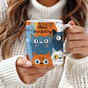 Purr-fect Day Cat Mug: Humorous Cartoon Kitty Coffee Cup - Etsy