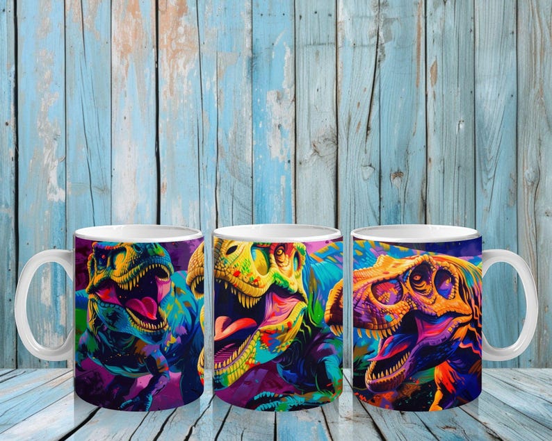Brightly Colored T-rex Dinosaur Mug: Prehistoric Lover Cup - Etsy