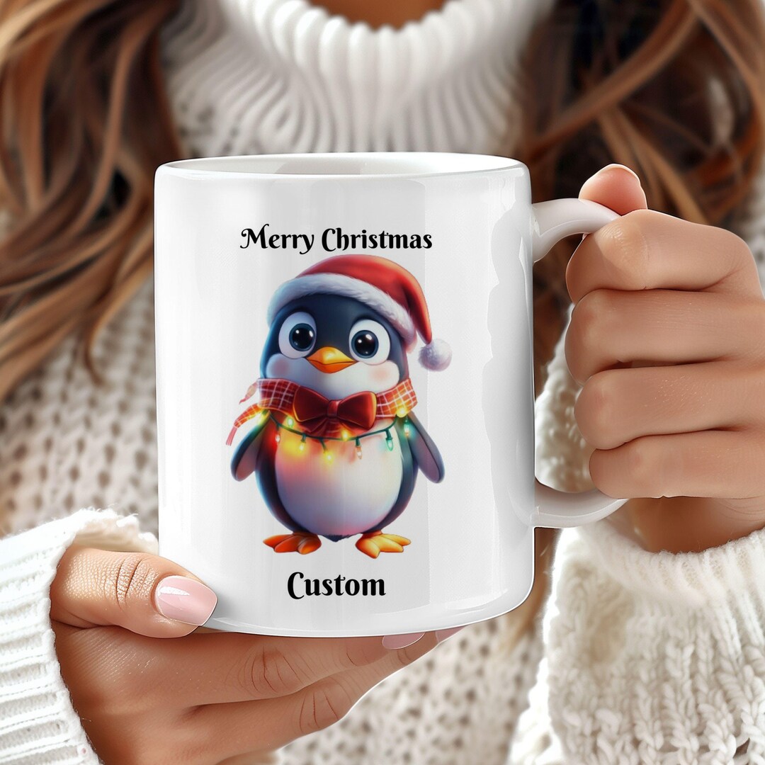 Custom Cartoon Penguin Christmas Coffee Tea or Coco Mug, Cute Holiday ...