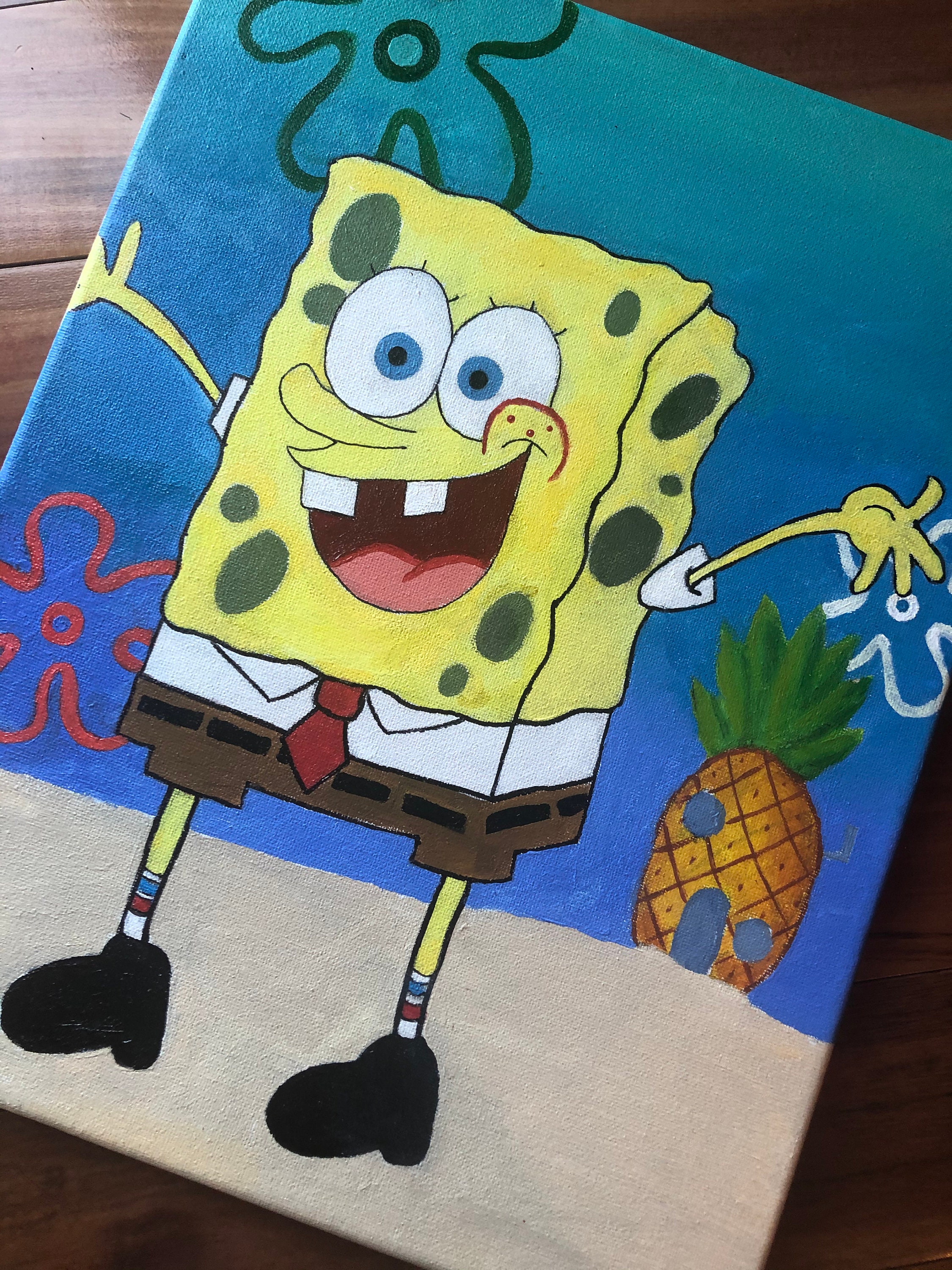 Handmade Spongebob Acrylic Painting, 11 X 14 Inches, Perfect for Kids ...