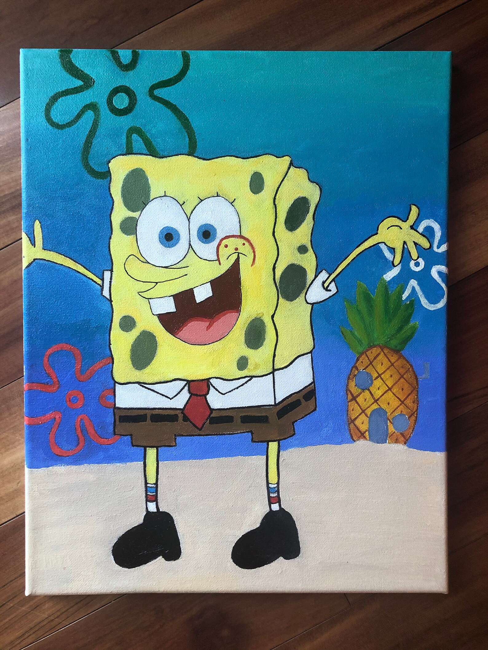 Handmade Spongebob Acrylic Painting, 11 X 14 Inches, Perfect for Kids ...