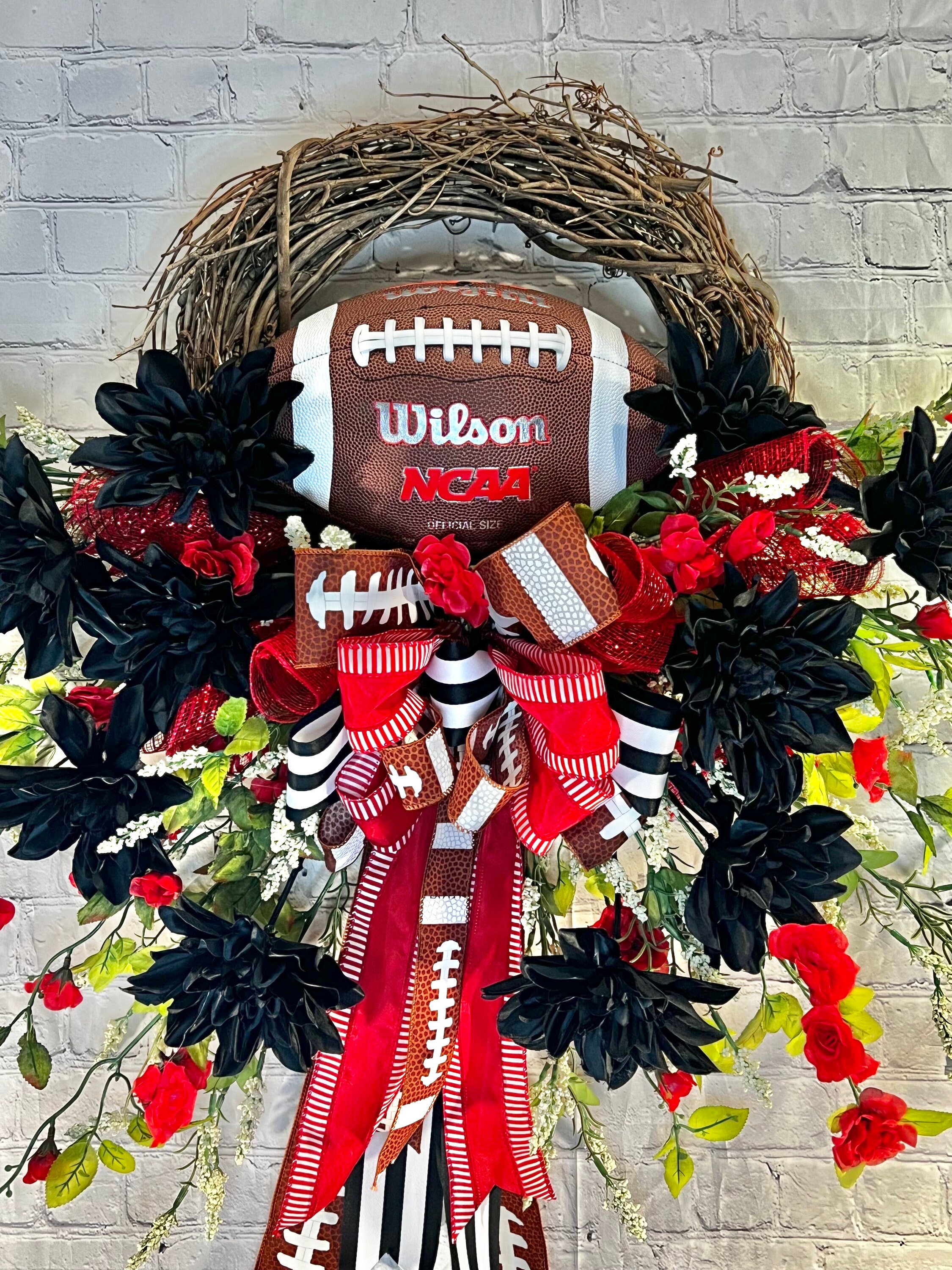 Football Wreath in Red Black & White, Real Football Decor, Fall ...