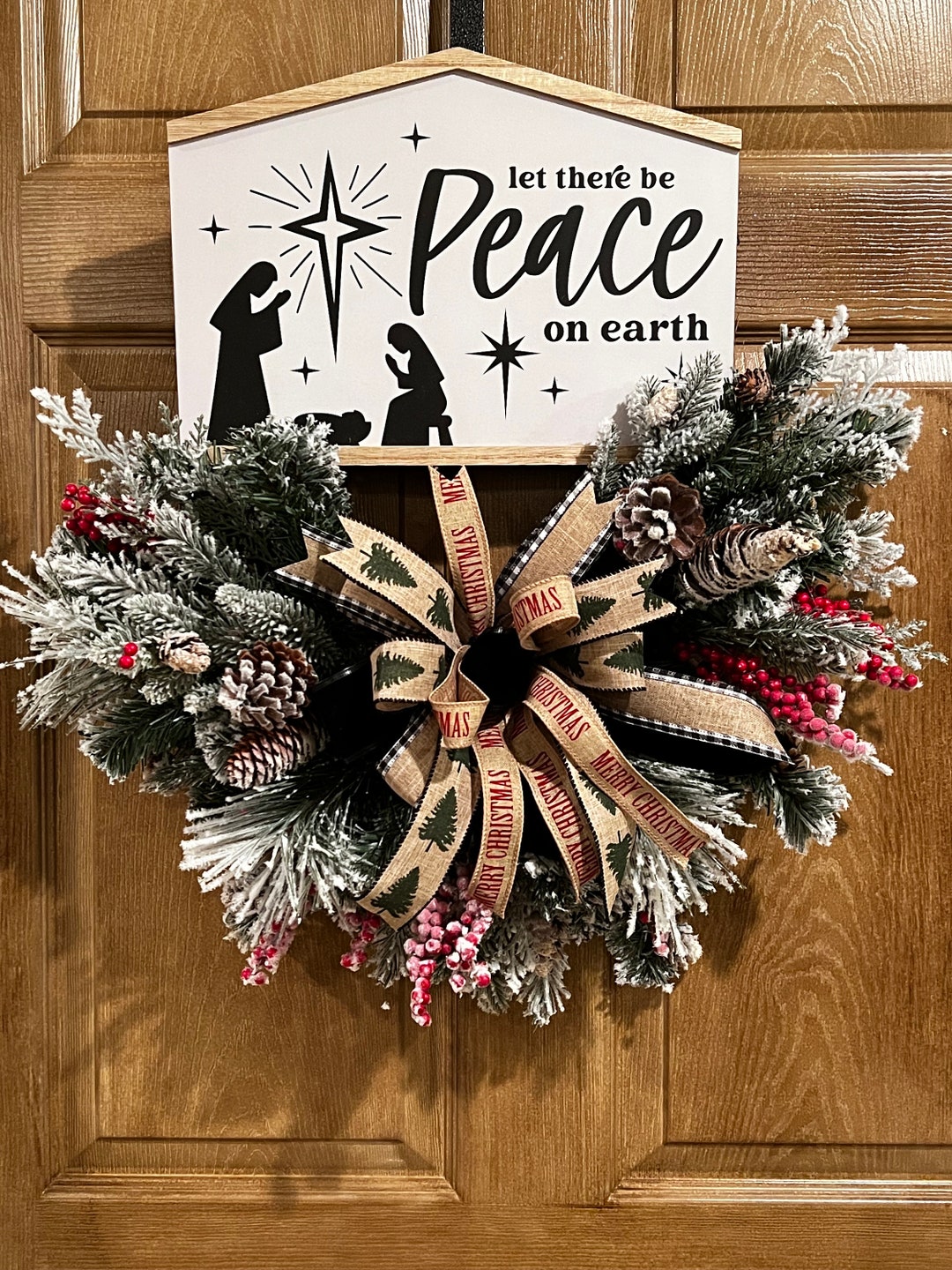 Christmas Religious Wreath, Nativity Decorations, Let There Be Peace on ...
