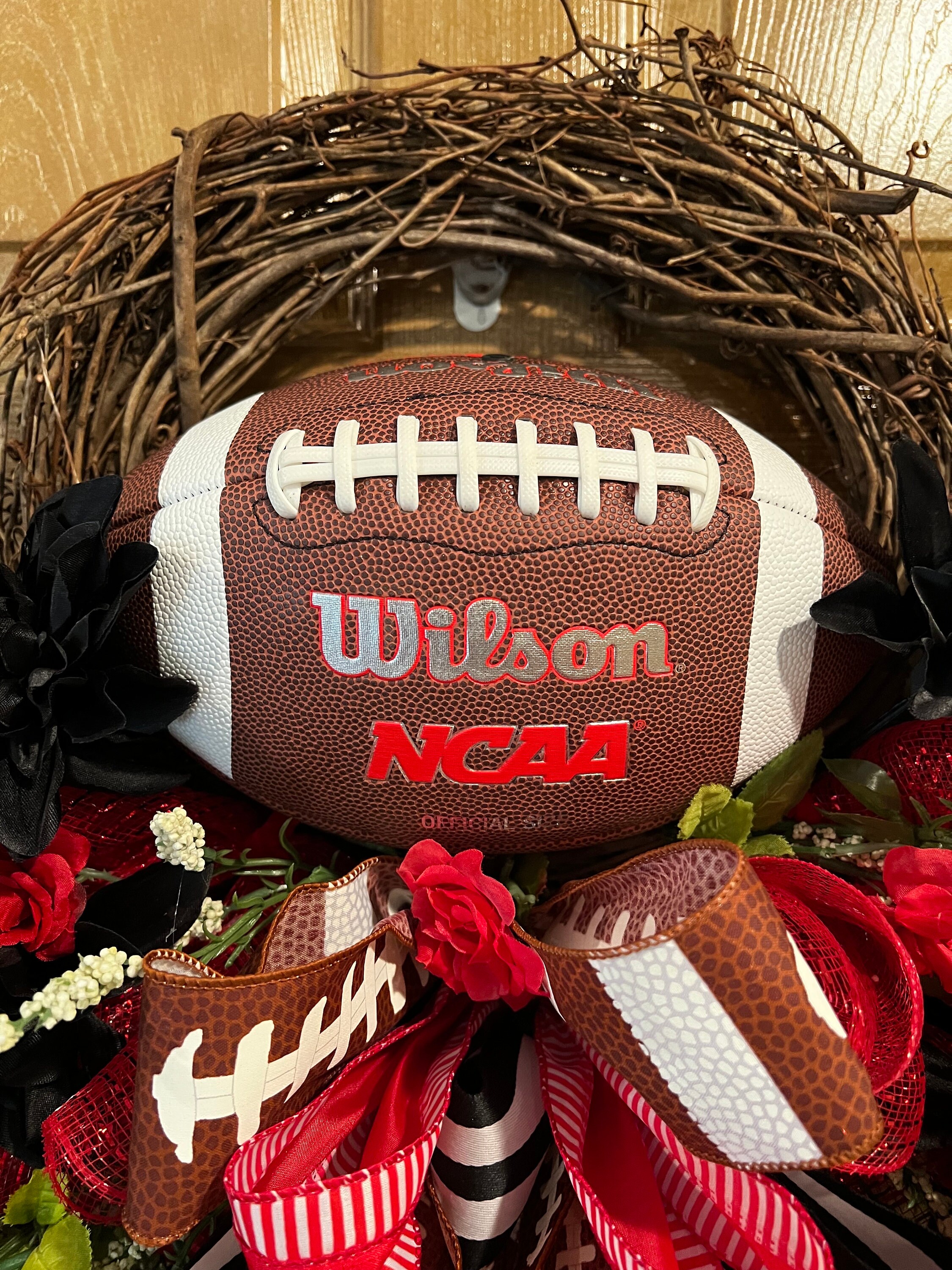 Football Wreath in Red Black & White, Real Football Decor, Fall ...