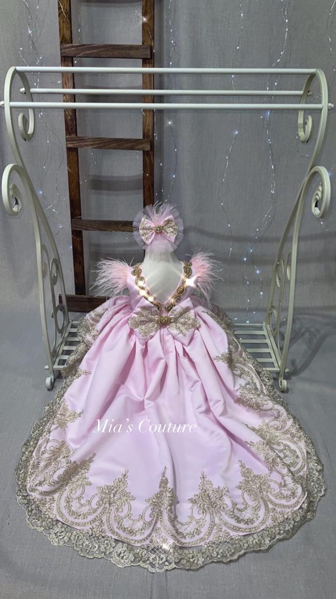 Princess Gown Pink and Golden Lace Dress Long Length Gown - Etsy