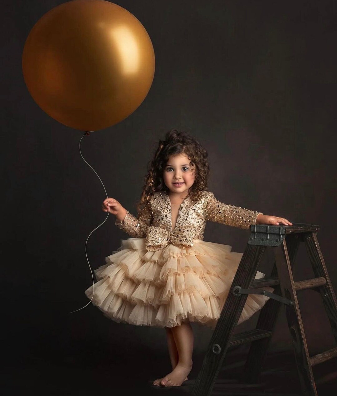 Girls Gold Sequins Rhinestone Dress for Girls, Toddler Gold Dress, Gold ...