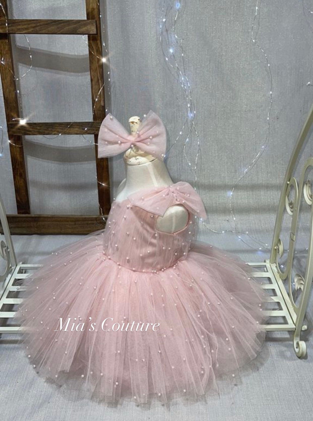 All Rose Pink Tulle Pearl Fluff off the Shoulder Big Bow Girls | Etsy