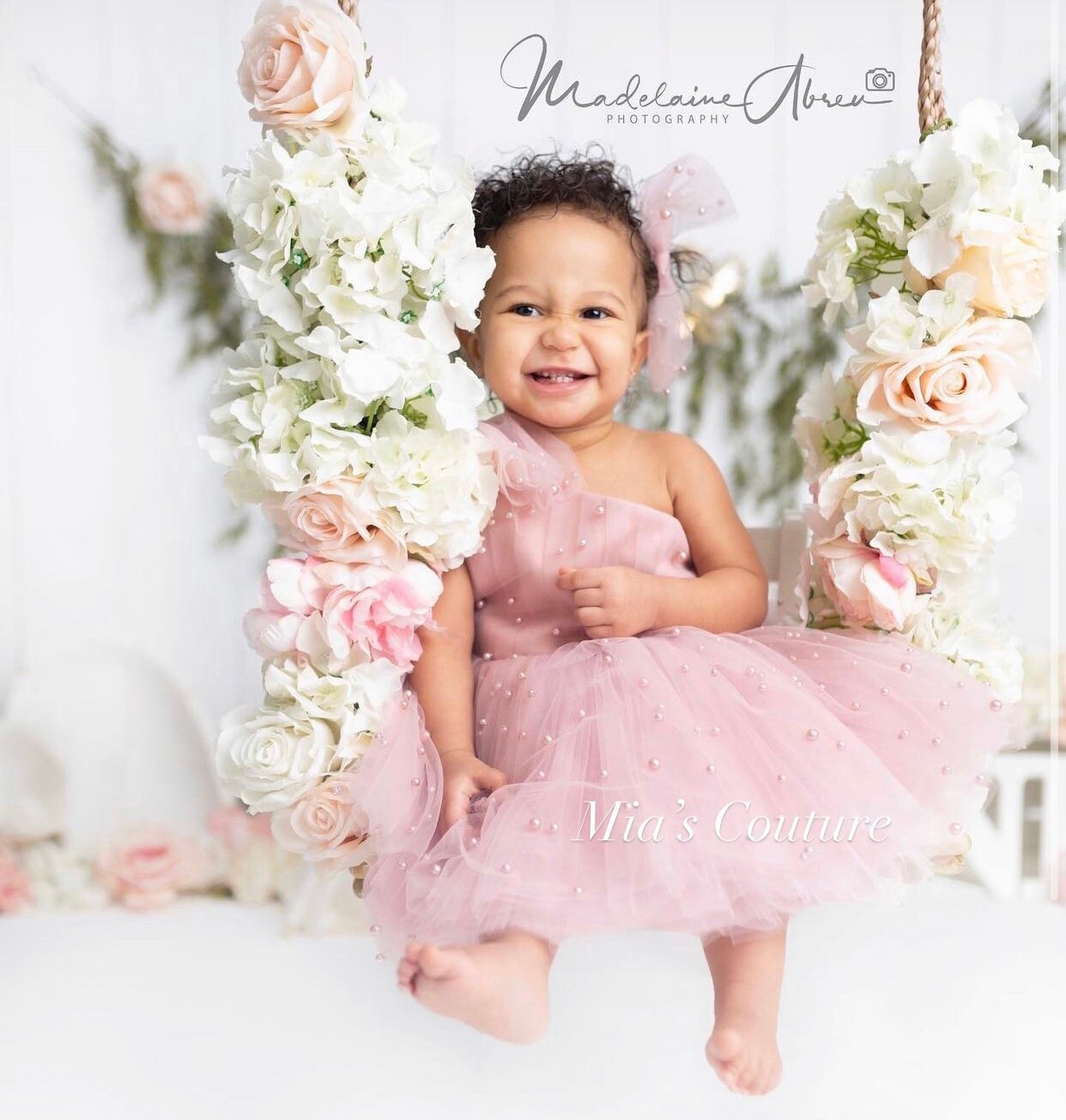 All Rose Pink Tulle Pearl Fluff off the Shoulder Big Bow Girls | Etsy