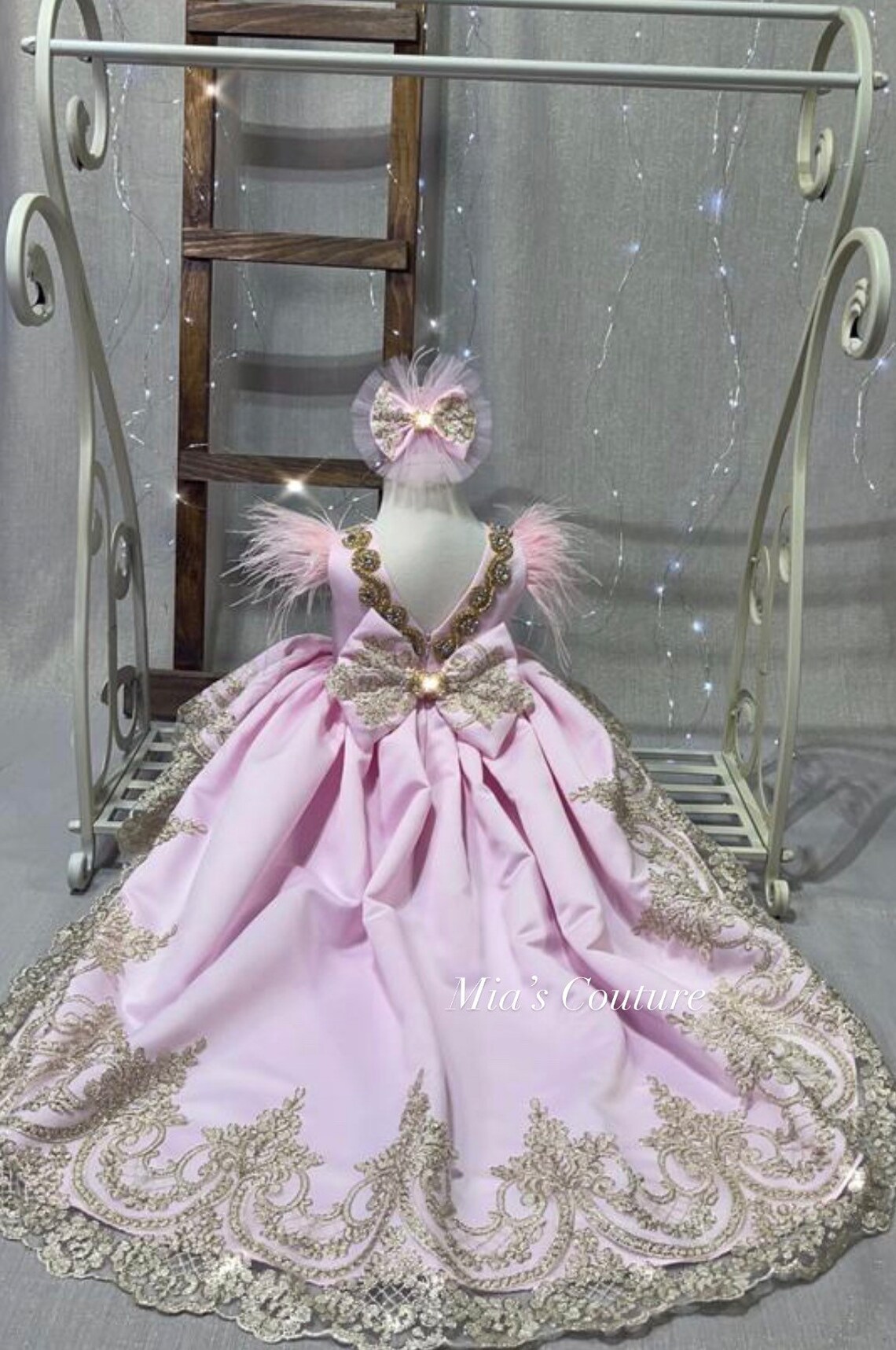 Princess Gown Pink and Golden Lace Dress Long Length Gown - Etsy