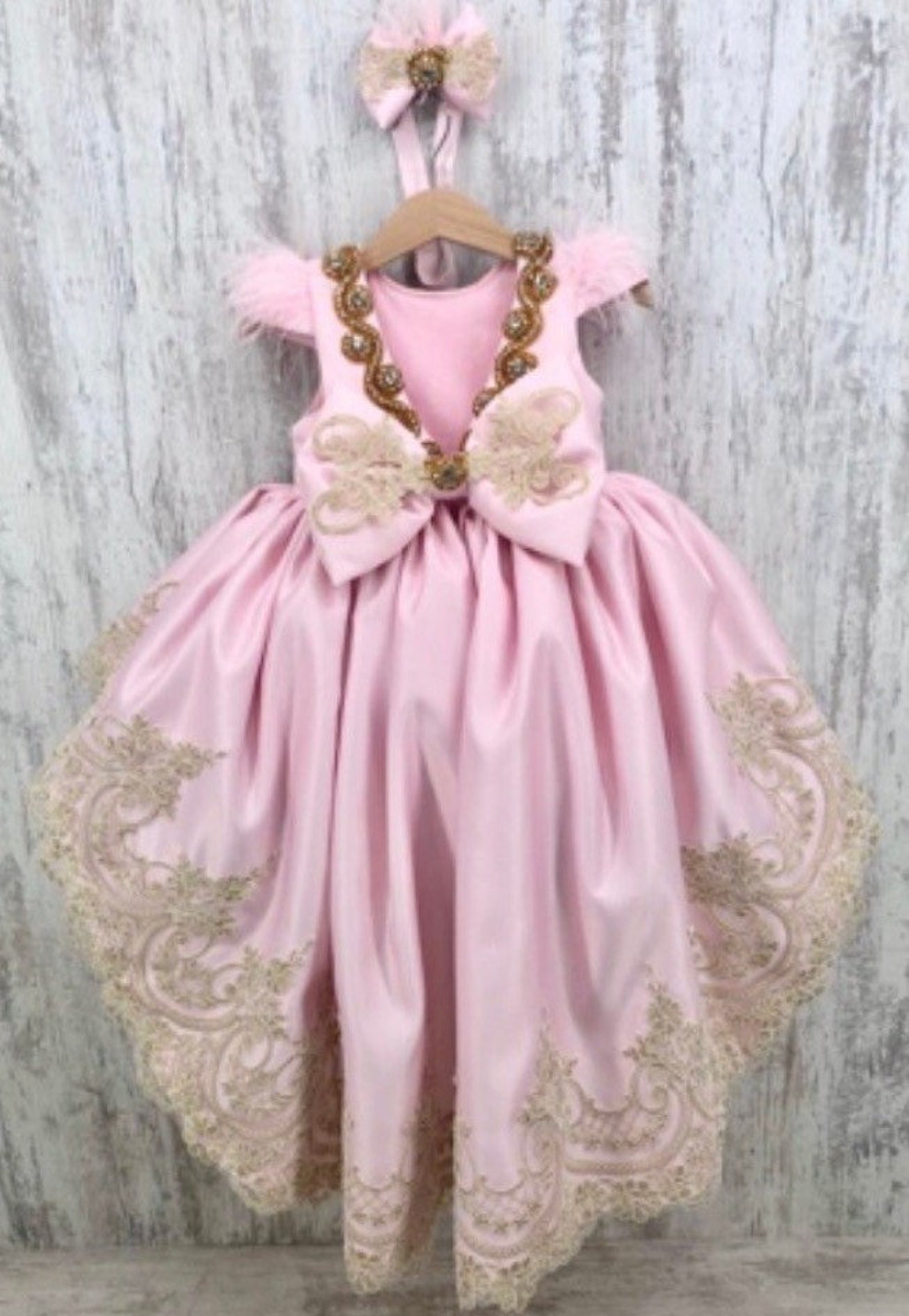 Princess Gown Pink and Golden Lace Dress Long Length Gown - Etsy