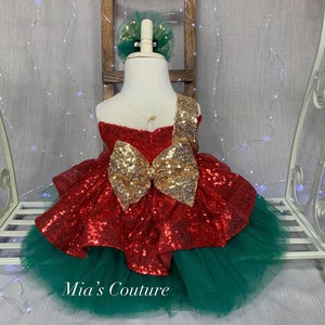 Christmas Gift Present Wrap All Sequins Holiday Big Bow Red Gold & Green Beauty Pageant Dress - Etsy