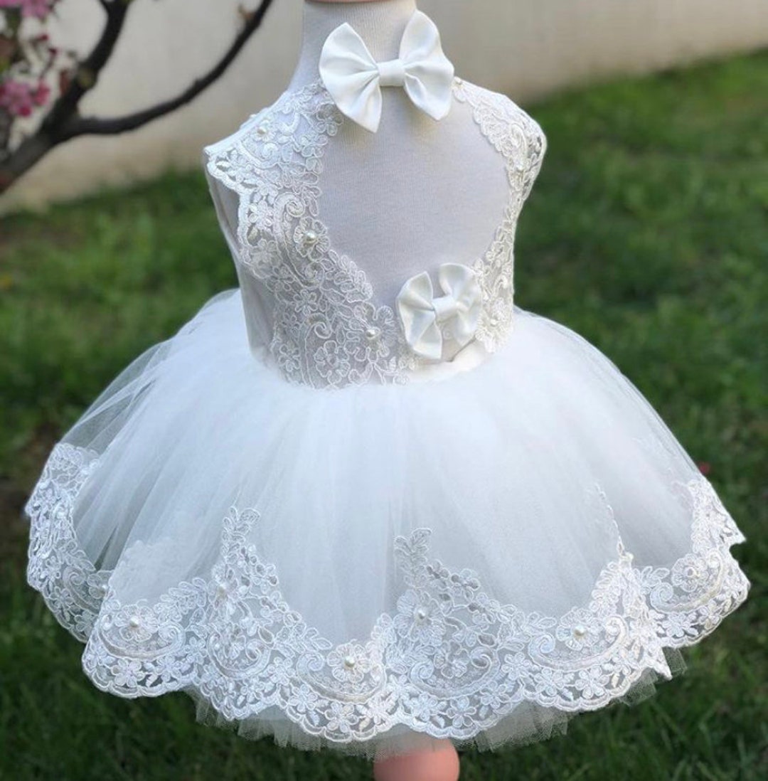 All White Open Oval Back Lace Vintage Style Shabby Chic Baptism Flower ...