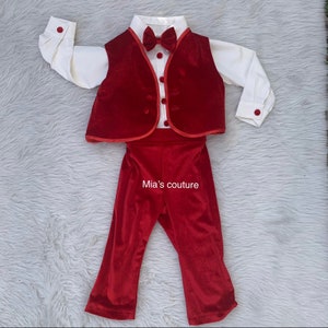 Boys Red 5 Piece Velvet Suit Set - Etsy
