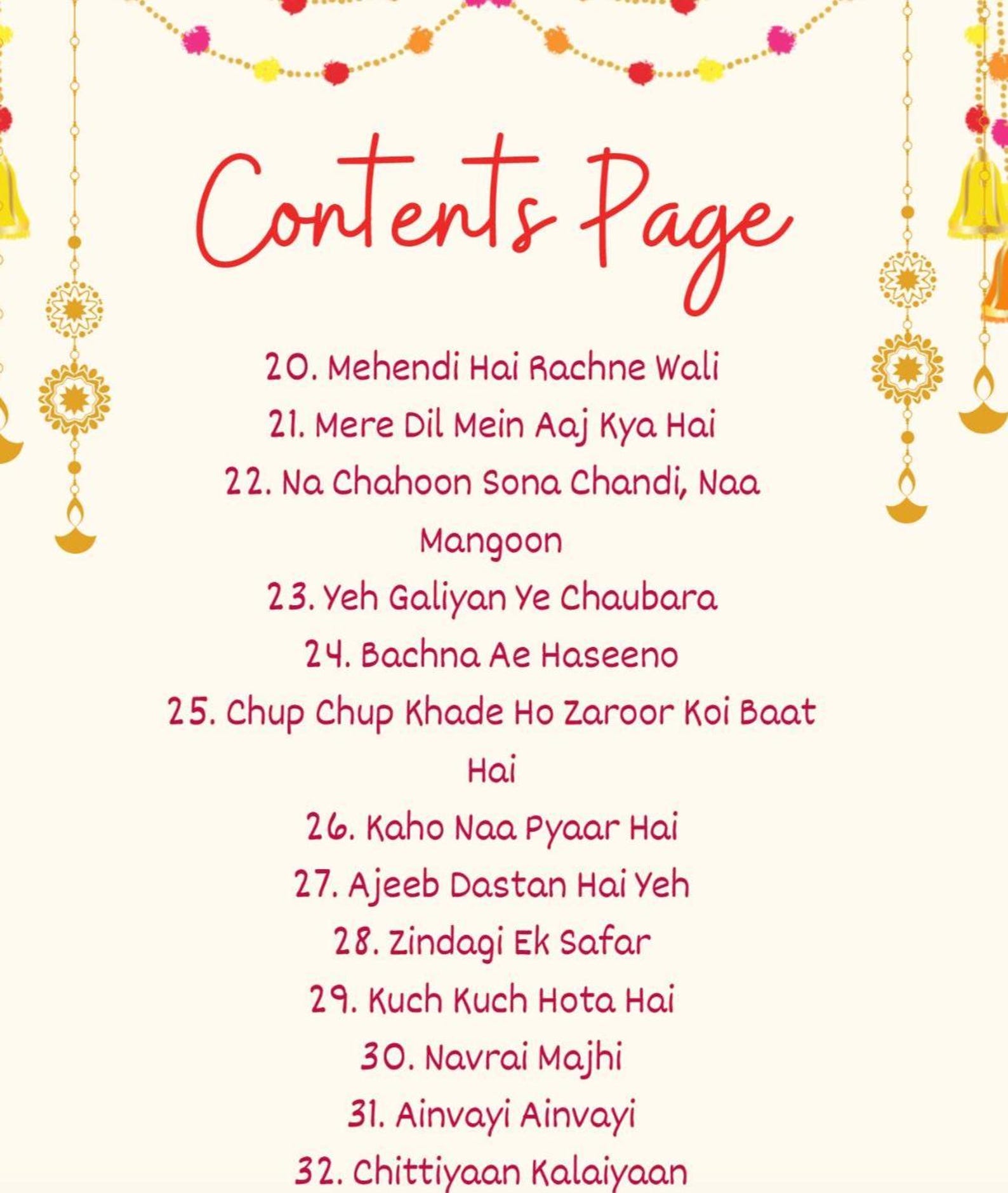 Dholki Songbook | 50 Desi Wedding Songs, Mehndi Haldi Printable ...
