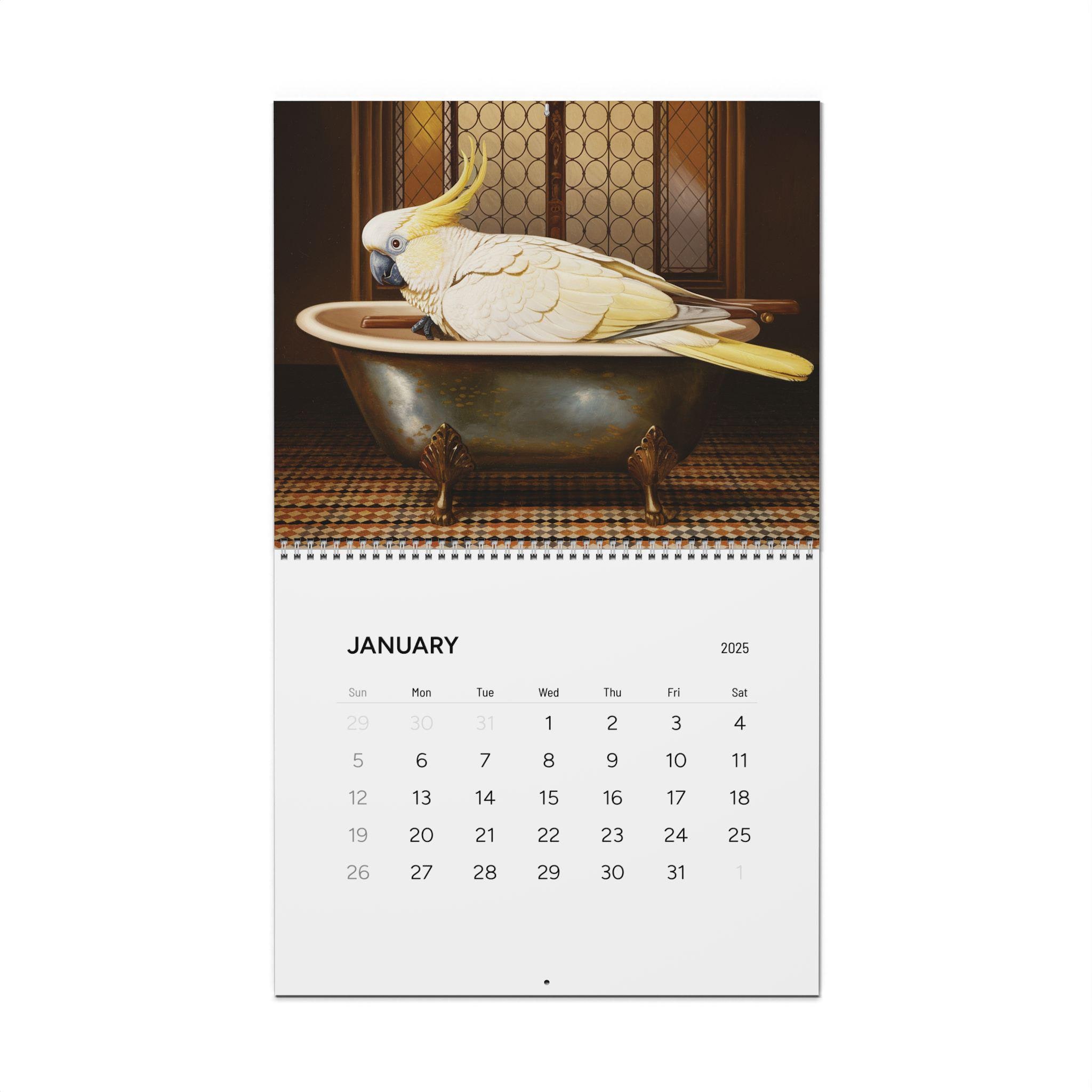 2025 Parrot & Bird Bath Calendar - Funny Bird Art Unique Parrot ...