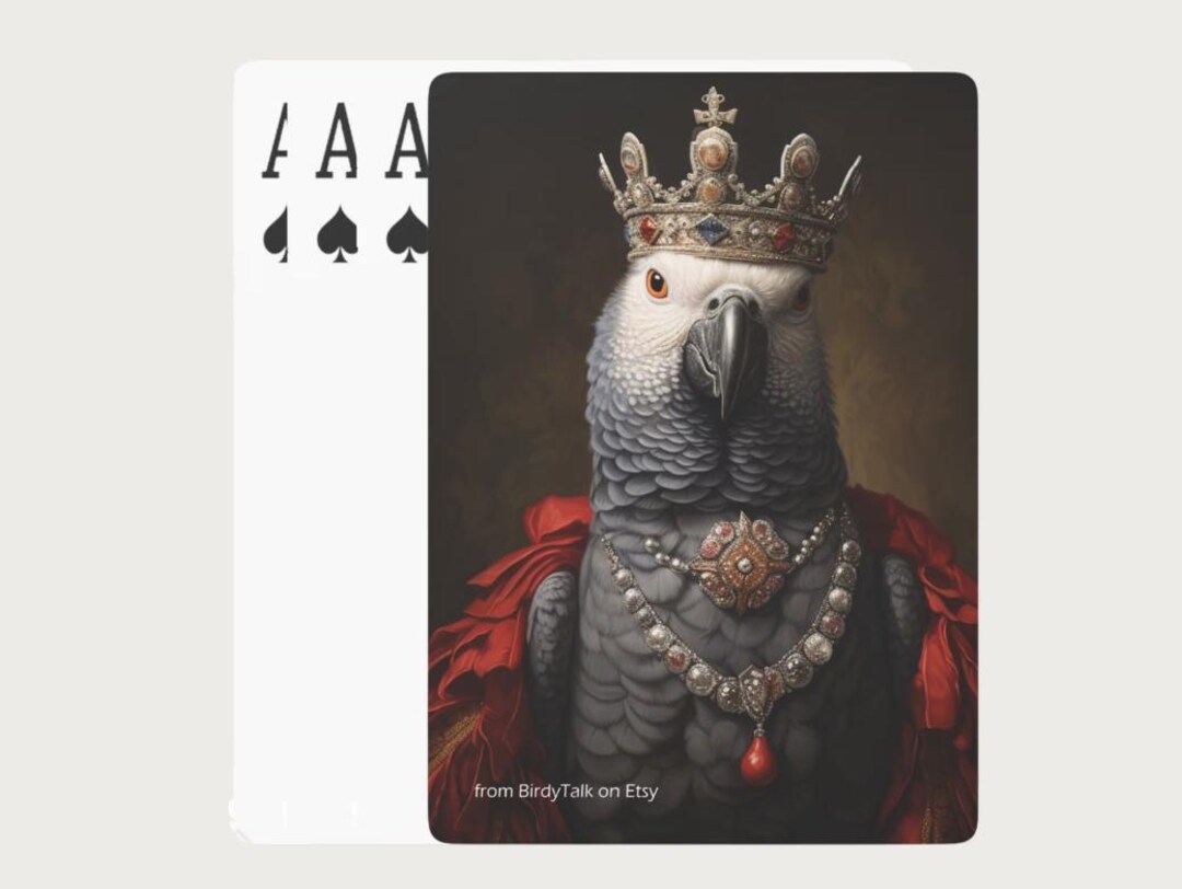 Royal Themed African Grey Parrot Playing Poker Cards - Victorian Parrot ...
