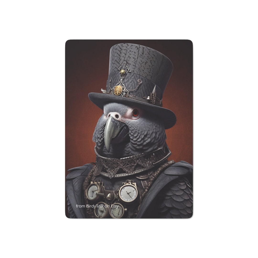Steampunk African Grey Parrot Playing Poker Cards Clockwork Parrot ...