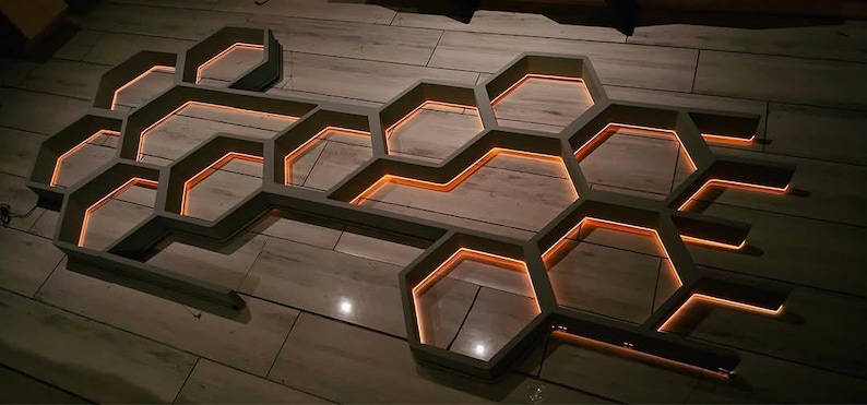 Handcrafted Infinity Hexagon Shelf: Multicolor LED Geometric Wall Art ...