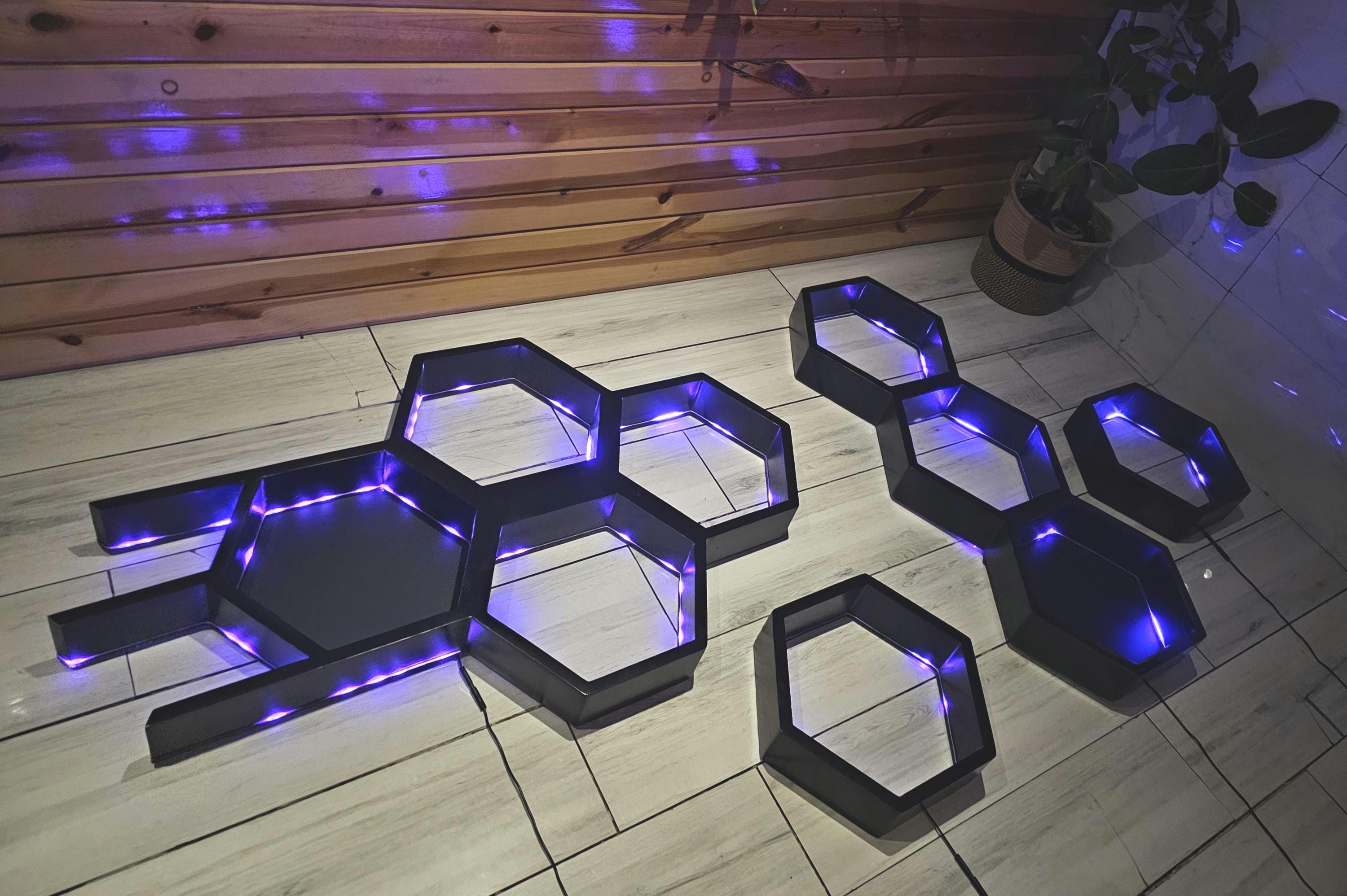 LED Hexagon Wall Shelf | RGB Multicolor Lights, Geometric Decor - Etsy