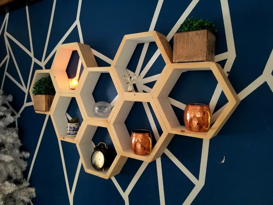 Hexagon Wall Shelves: Geometric Floating Shelf Set - Boho Home Decor - Etsy