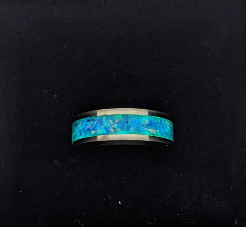 Crushed Blue Fire Opal Inlay Iridescent Glow Ring 4/6/8mm | Etsy