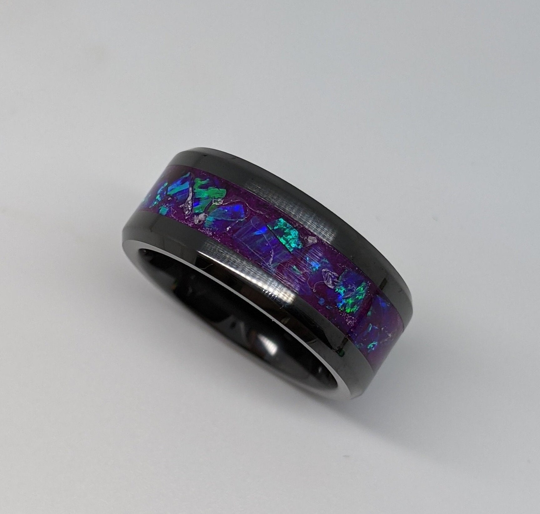 Purple Fire Opal Inlay Iridescent Glow Ring 4/6/8mm Wide - Etsy
