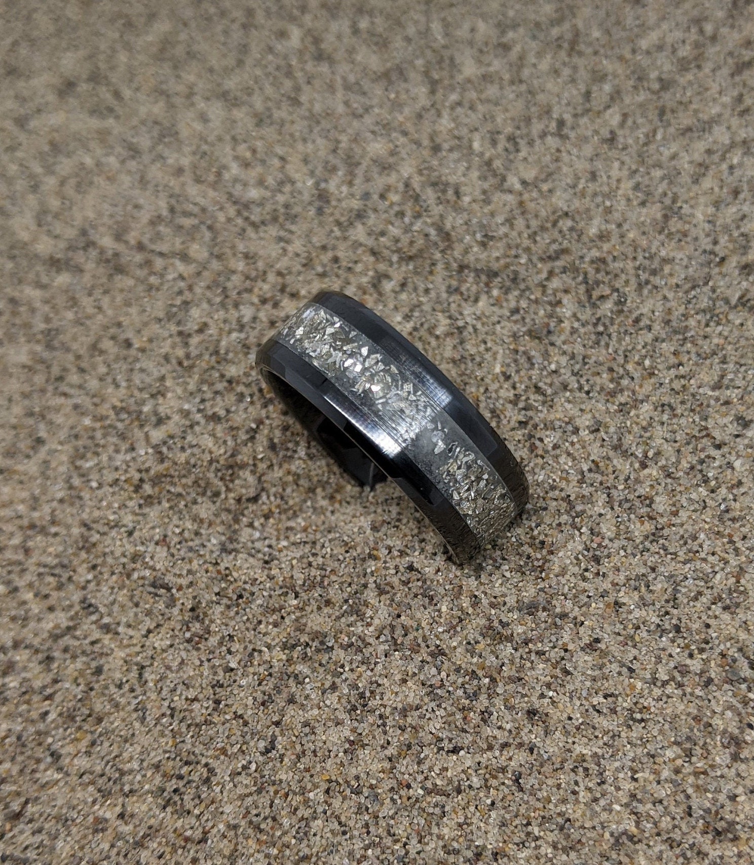 Crushed German Silver Glass Inlay Iridescent Glow Ring | Etsy