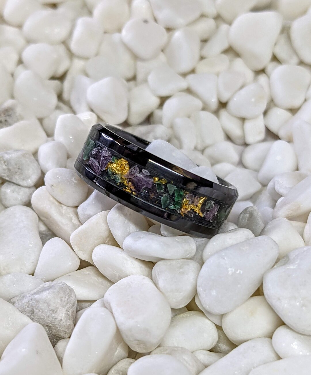 Uncut Emerald, Ruby and 24k Gold Inlay Iridescent Glow Ring 6mm/8mm ...