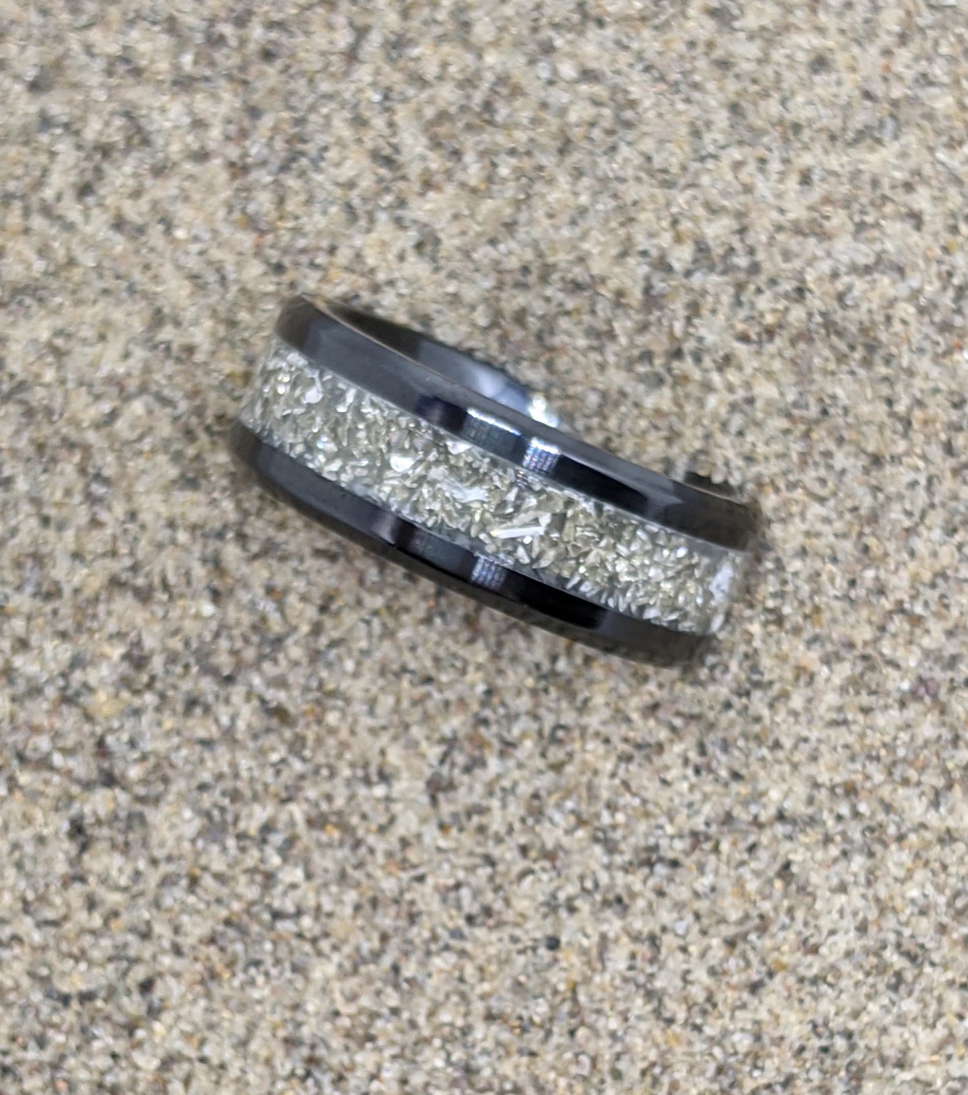 Crushed German Silver Glass Inlay Iridescent Glow Ring | Etsy