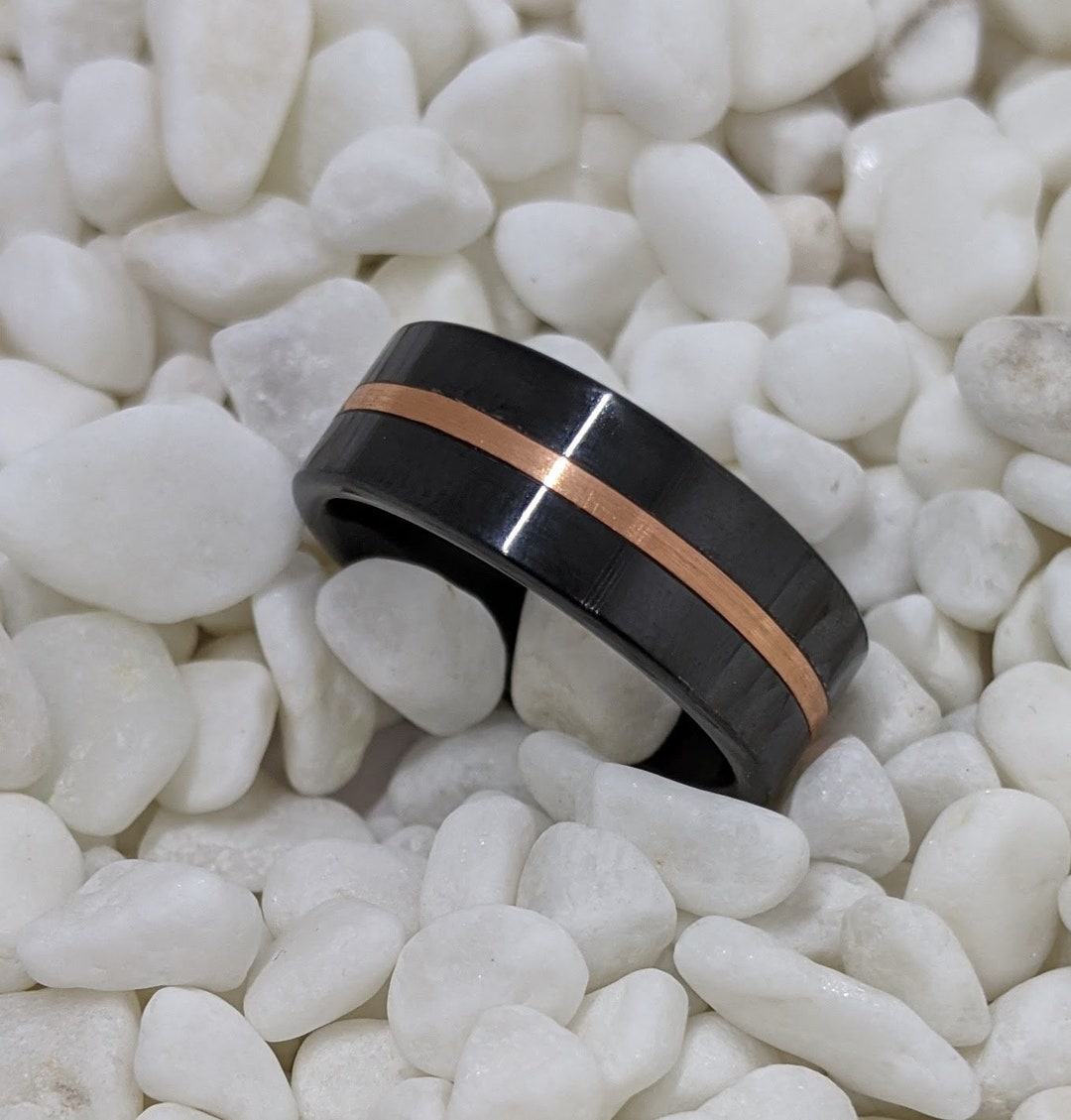 Copper and Black Ceramic Inlay Ring Custom Please Choose Ring Size - Etsy