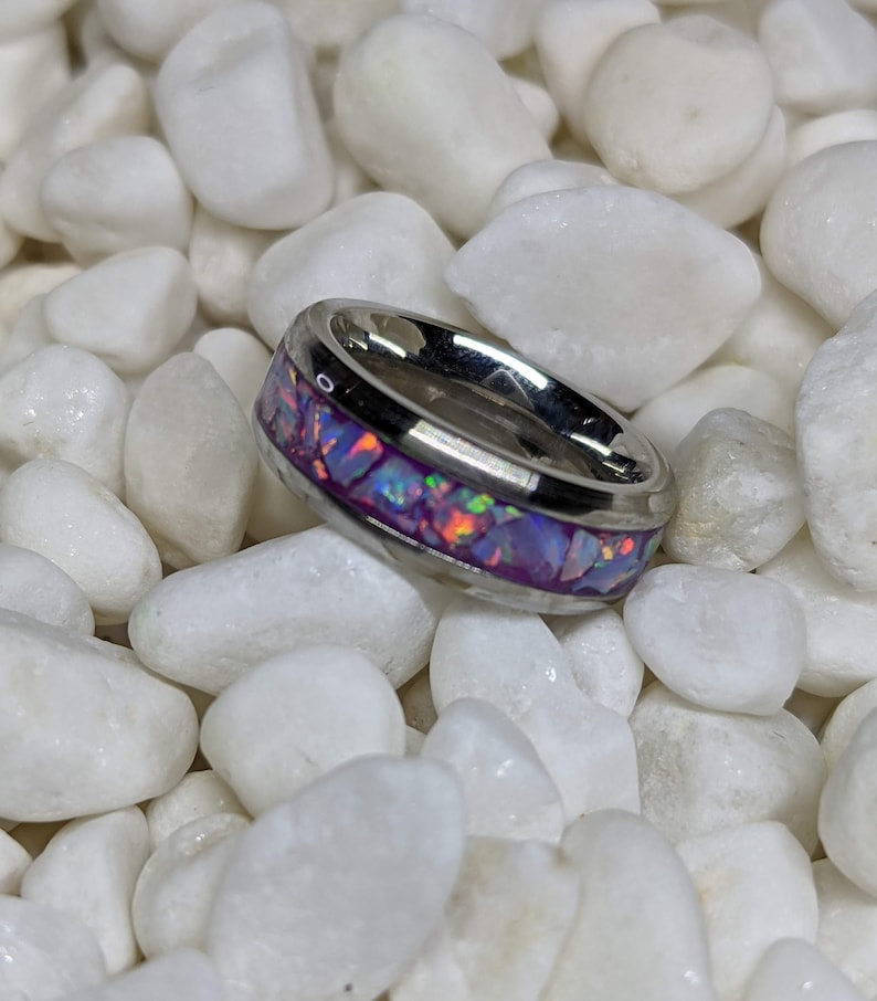 Light Purple Fire Opal Inlay Iridescent Glow Ring 4/6/8mm - Etsy