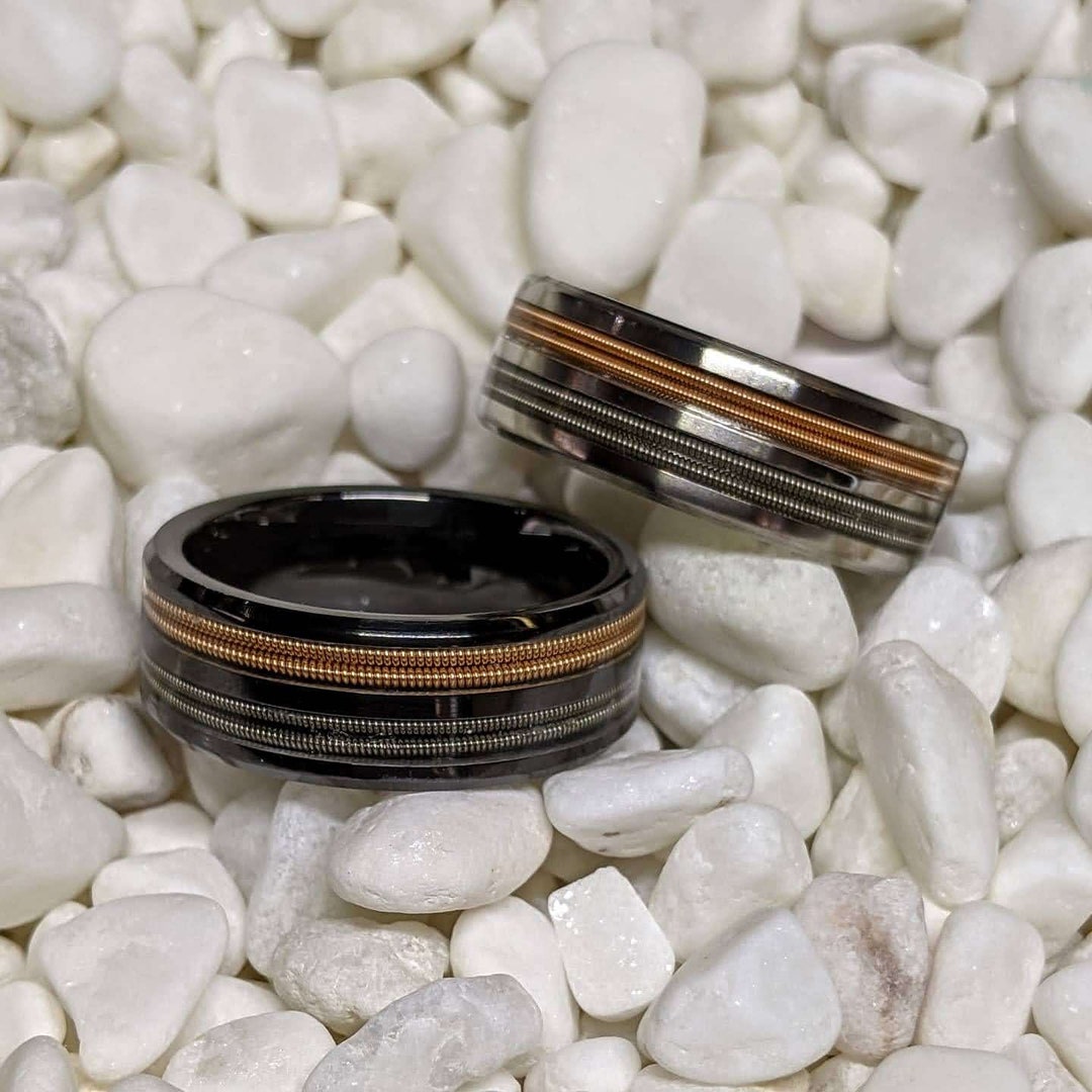 Dual Channel Bronze and Nickel Guitar String Metal Wire Inlay Ring ...