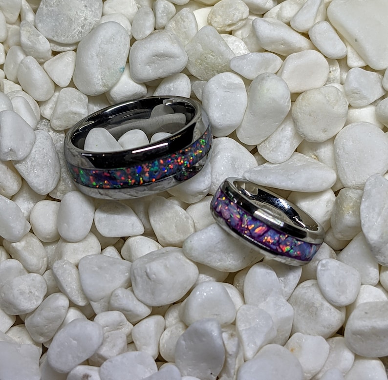 Light Purple Fire Opal Inlay Iridescent Glow Ring 4/6/8mm - Etsy