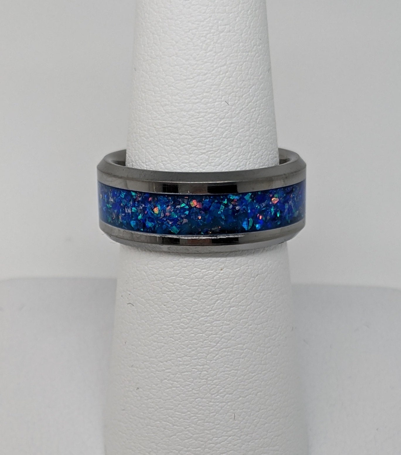 Crushed Blue Fire Opal Inlay Iridescent Glow Ring 4/6/8mm | Etsy