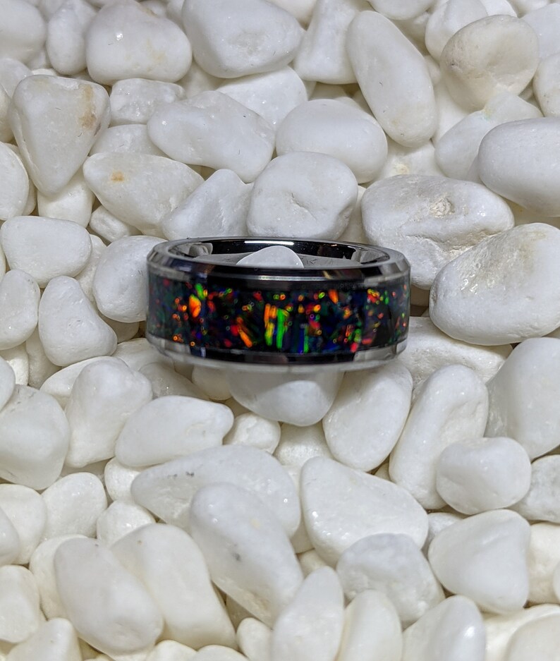 Black Fire Opal Inlay Iridescent Glow Ring 4/6/8mm Wide - Etsy