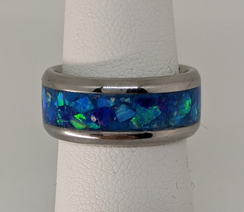 Ice Blue Opal Inlay Iridescent Glow Ring 4/6/8mm Wide Ring | Etsy