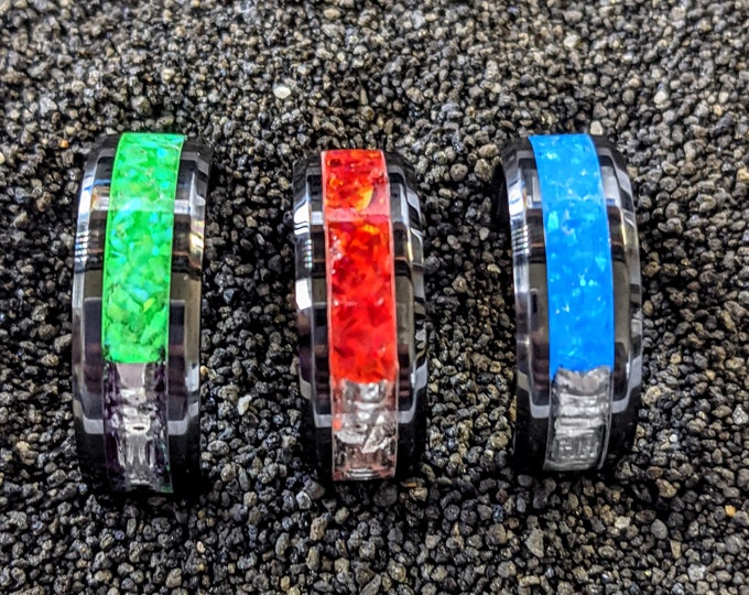 Lightsaber Fire Opal Inlay Iridescent Glow Ring - 8mm Wide Ring ...