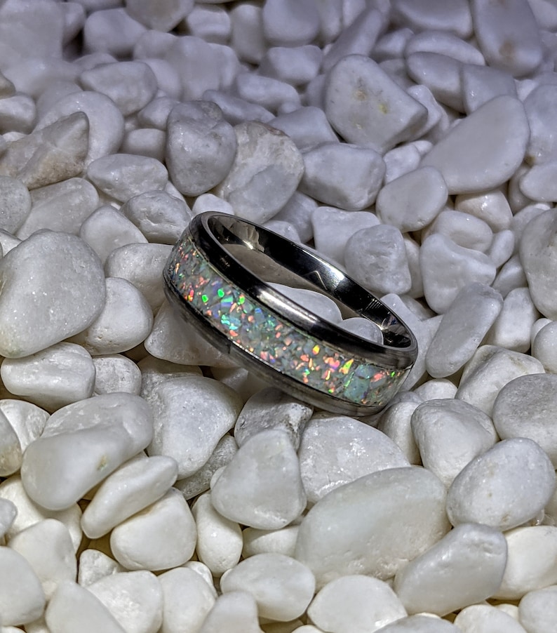 White Fire Opal Custom Inlay Iridescent Glow Ring 4/6/8mm - Etsy