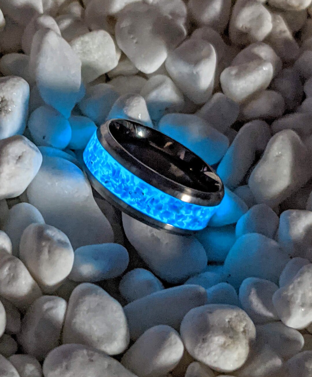 Ice Blue Opal Inlay Iridescent Glow Ring 4/6/8mm Wide Ring Options ...