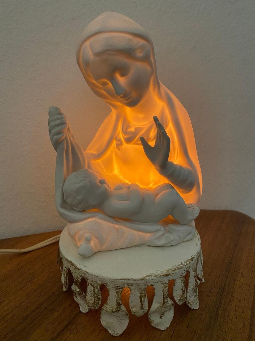 Mary and Baby Jesus Portable Light - Religious Night Light - Ceramic ...